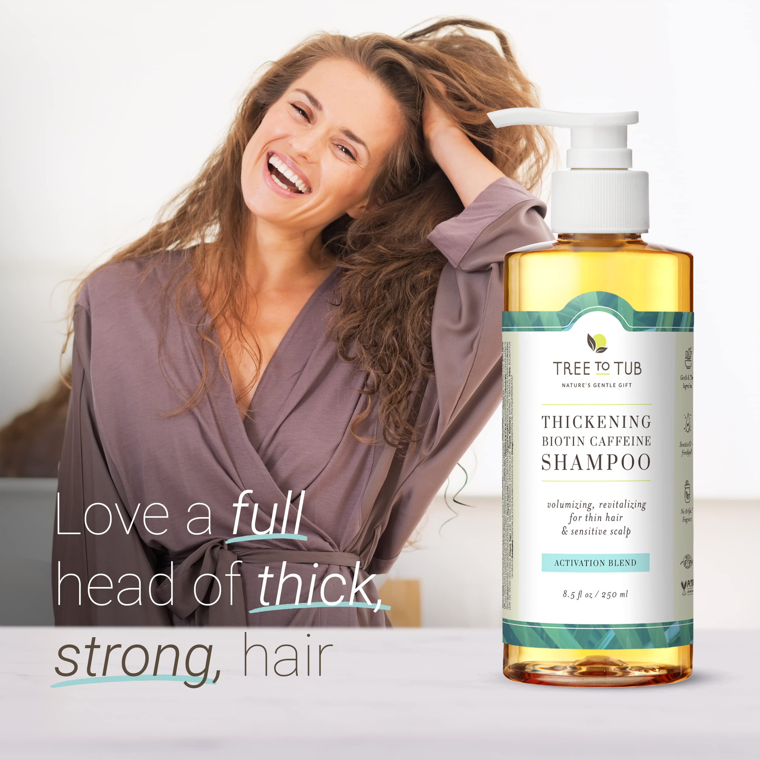 Tree To Tub Volumizing Biotin Shampoo & Conditioner Bundle - For Thicker, Stronger, Shinier Hair - Formulated with Collagen, Caffeine, Argan Oil & Pure Essential Oils - 2 x 8.5 oz. Bottles