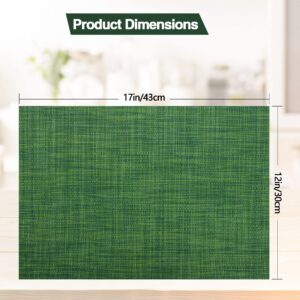 SLKQG Green Placemats Set of 6 - Wipe Clean Vinyl Placemats - Washable Heat Resistant PVC Table Mats for Dining Table - 17x12 Inch (Green, 6)