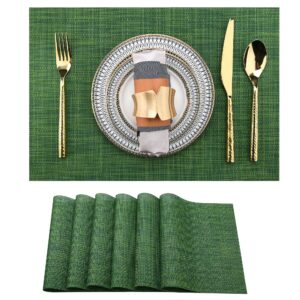 slkqg green placemats set of 6 - wipe clean vinyl placemats - washable heat resistant pvc table mats for dining table - 17x12 inch (green, 6)