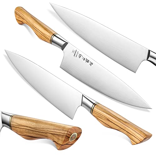 HEZHEN Chef's Knife-Professional-8.3 inch 14C28N Sandvik Steel, Kitchen Knife Gyuto Knife-Master Series Chef Cooking Tool at Home,Restaurant-Olive Wood Handle