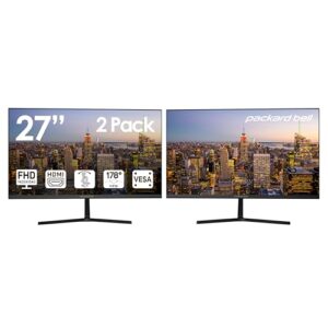 packard bell airframe 27" fhd monitor, 1920x1080, ultrawide, vesa mount, tilt adjust, hdmi/vga, slim bezel, for home, office, and light gaming - 2 pack