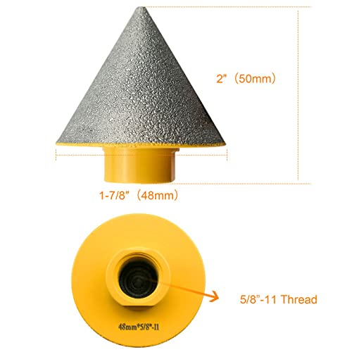 TIKSCIENCE Diamond Beveling Chamfer Bit Fit for Holes Enlarging Shaping Trimming in Tile Marble Glass Granite Ceramic 1-7/8 48mm Dia x 5/8-11 Threads, Diamond Countersink Drill for Angle Grinder