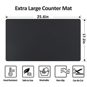 Silicone Mats for Kitchen Counter, Nonslip Silicone Mats for Crafts Countertop Protector Heat Resistant Mat (25.6” x 17.2” x 0.08”, Black, 2Pcs)