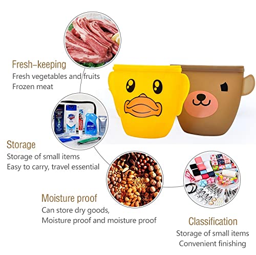 Animal Silicone Food Storage Bag 5 Bundle Pack Stand Up Leak Proof Microwaveable Container Dishwasher safe sous vide