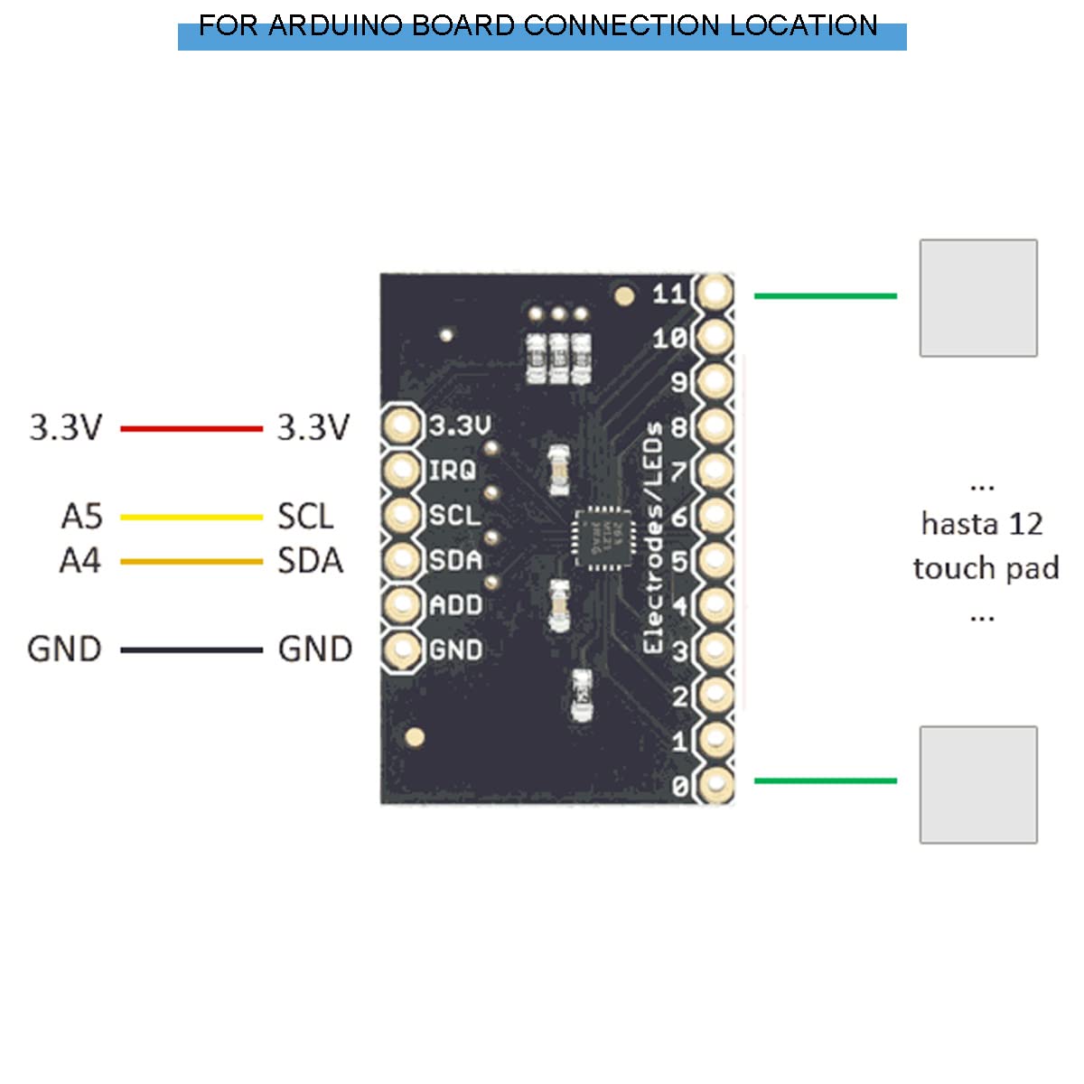 DKARDU 5 pcs MPR121 Breakout V12 Proximity Capacitive Touch Sensor Module Keyboard Touch Sensor Keyboard Development Board with pin Header Dupont Cable