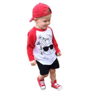 funny bunny graphic tshirt toddler infant baby boy girl letter print tees easter blouse tops (2t, red)