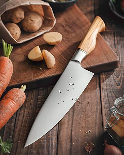 HEZHEN Chef's Knife-Professional-8.3 inch 14C28N Sandvik Steel, Kitchen Knife Gyuto Knife-Master Series Chef Cooking Tool at Home,Restaurant-Olive Wood Handle