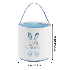 Waarms 2 Pack Easter Bunny Basket Bags for Kids, Canvas Cotton Personalized Egg Basket Hunt Bags Cute Rabbit Print Buckets for Easter Eggs, Candy, Gift (Blue, Purple)