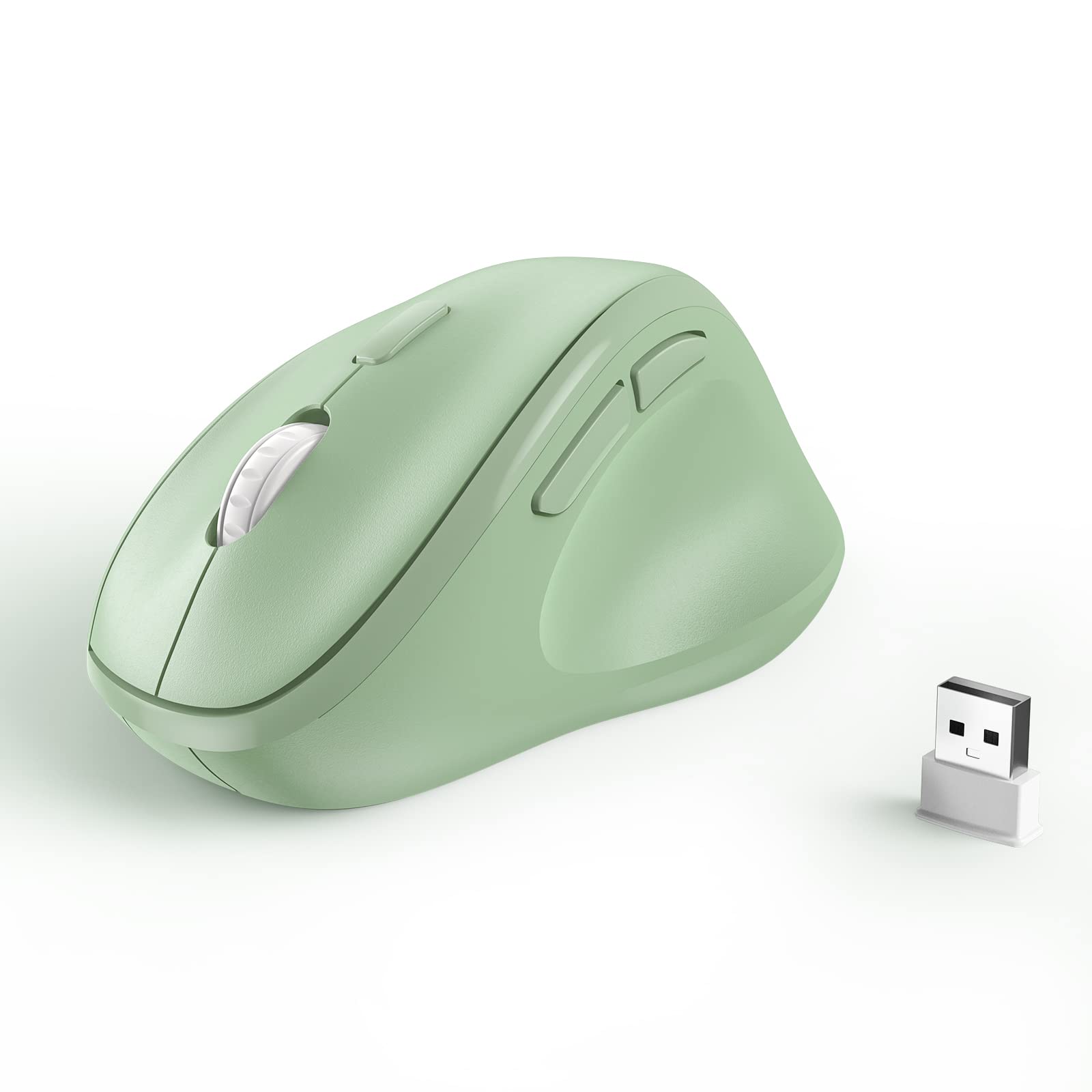 Ergonomic Wireless Mouse 2024 New, Updated Smaller Ergo Mouse with USB Receiver for PC Computer, Laptop and Desktop, Vertical Mouse with Silent Clicks Long Battery Life Up to 1600 DPI, Green