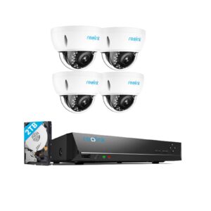 reolink 4k poe outdoor security cameras, 5x optical zoom, ik10 vandal-proof, smart human/vehicle detection, 4x rlc-842a bundle with 1x reolink 4k 8 channel with 2tb hard drive poe nvr, rln8-410