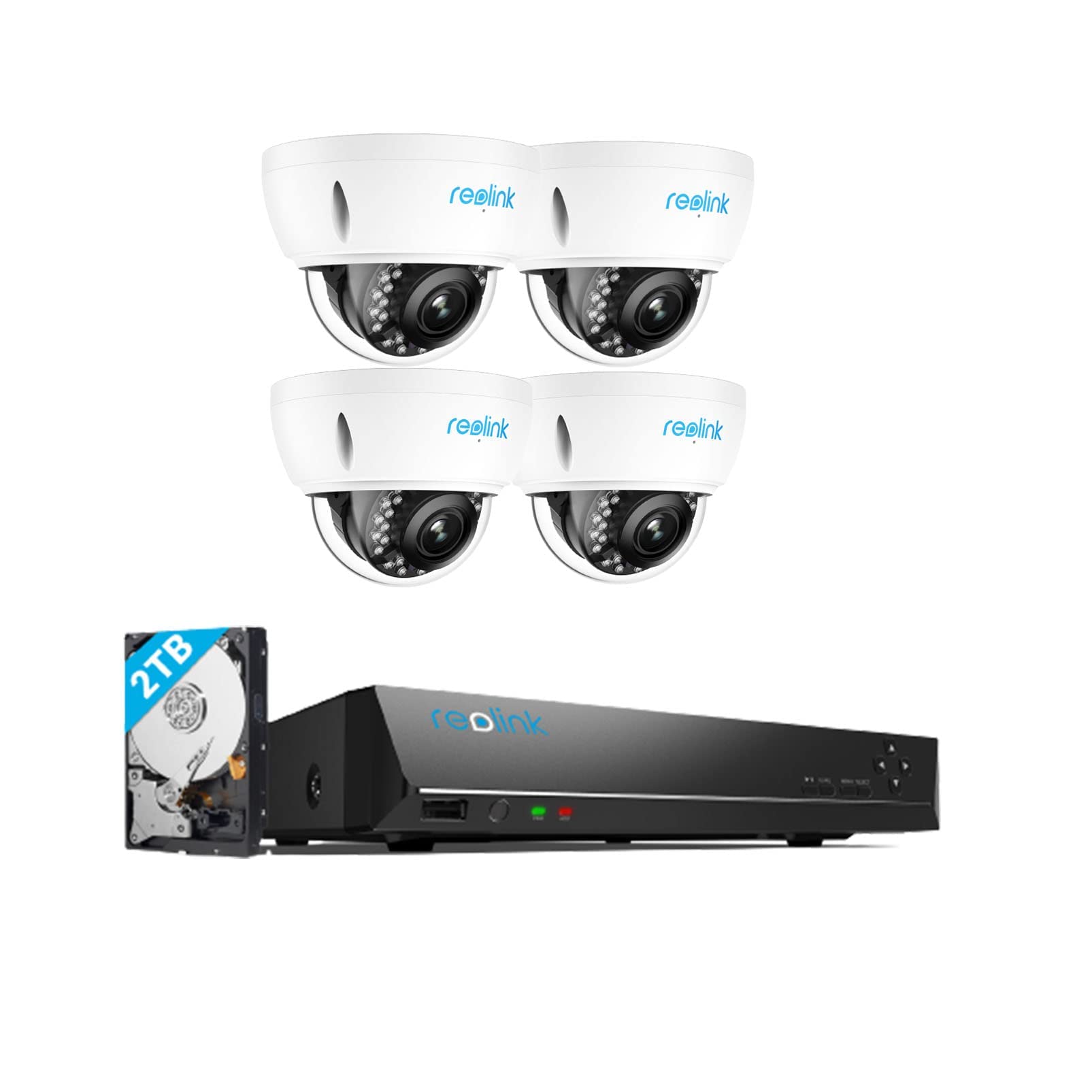 REOLINK 4K PoE Outdoor Security Cameras, 5X Optical Zoom, IK10 Vandal-Proof, Smart Human/Vehicle Detection, 4X RLC-842A Bundle with 1x REOLINK 4K 8 Channel with 2TB Hard Drive PoE NVR, RLN8-410