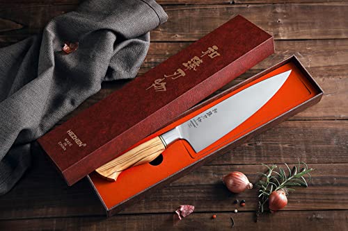 HEZHEN Chef's Knife-Professional-8.3 inch 14C28N Sandvik Steel, Kitchen Knife Gyuto Knife-Master Series Chef Cooking Tool at Home,Restaurant-Olive Wood Handle