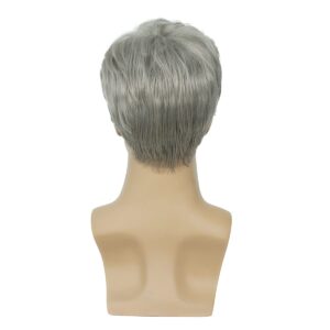 Baruisi Men Wigs Short Silver Gray Wig Synthetic Heat Resistant Natural Halloween Cosplay Hair Wig