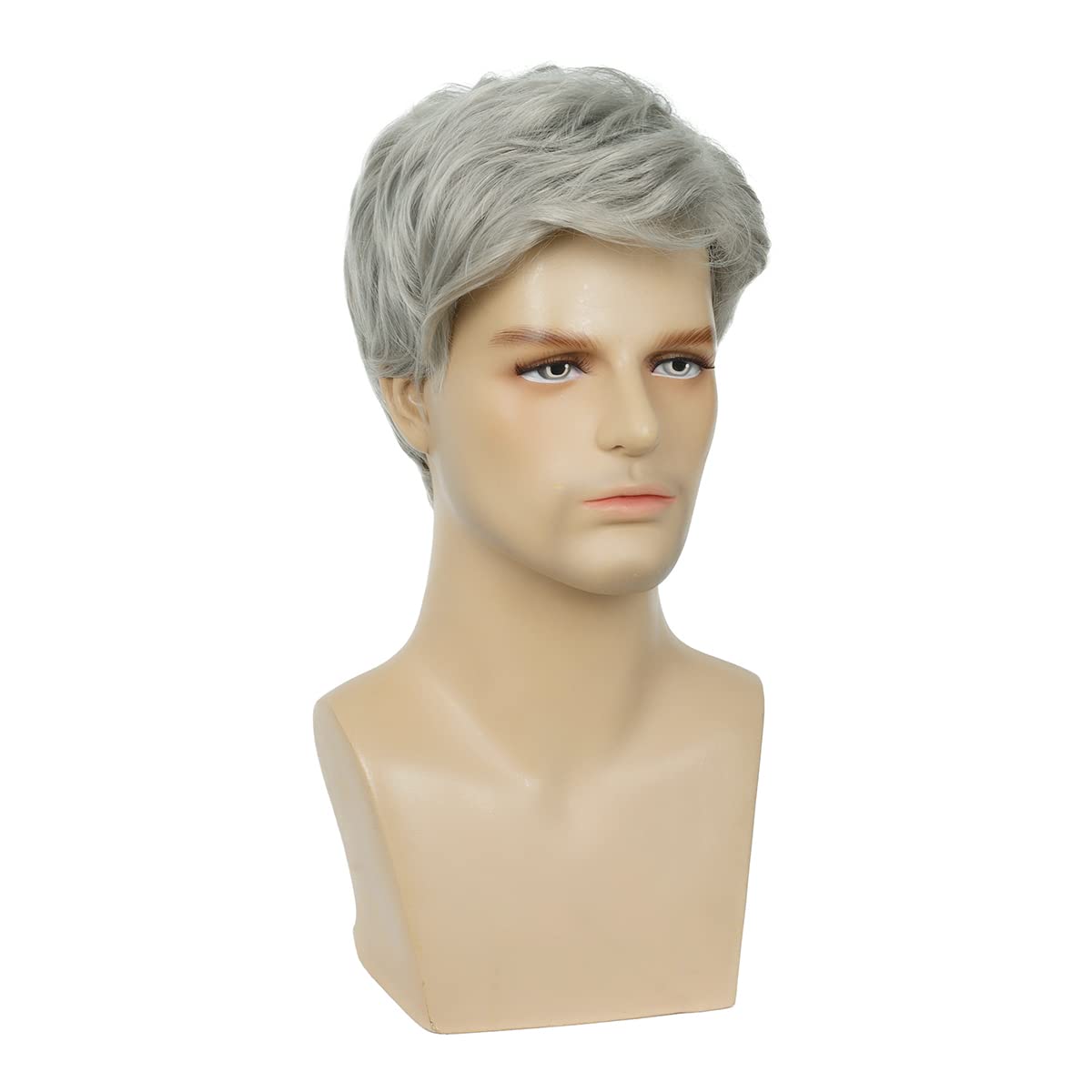 Baruisi Men Wigs Short Silver Gray Wig Synthetic Heat Resistant Natural Halloween Cosplay Hair Wig