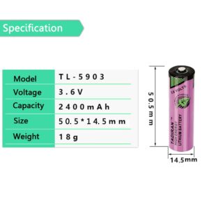 STEPMAX 2 Pack Tadiran TL-5903 AA PLC Lithium Battery,3.6V 2400mAh Replacement Lithium Battery for Siemens S7-400 6ES7971-0BA00 (Non-Rechargeable)