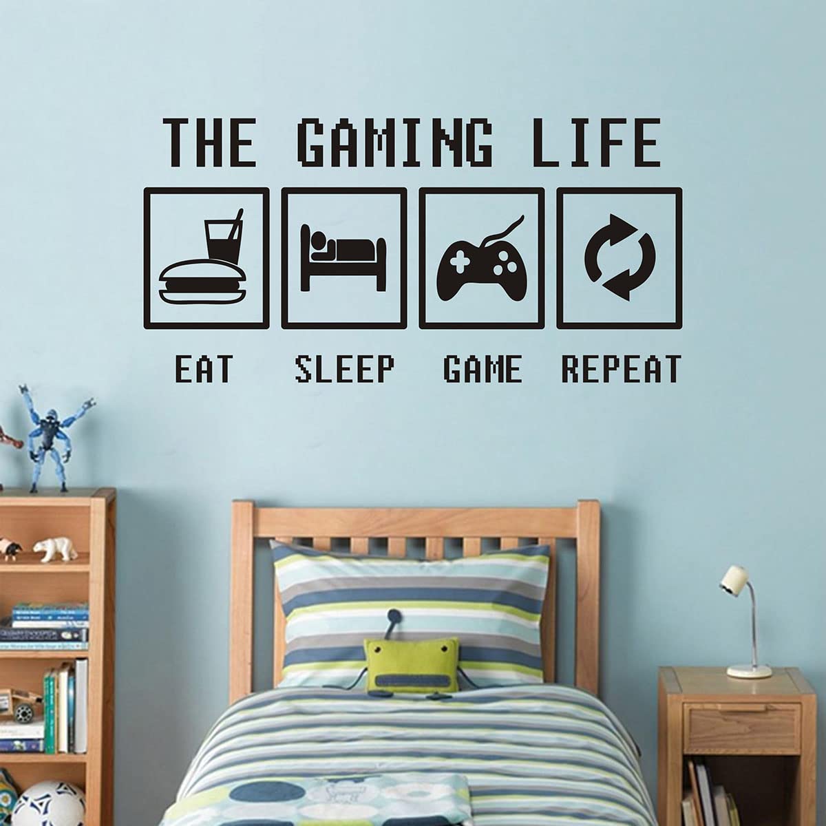 JUEKUI Eat Sleep Game Repeat Controllers Wall Decal The Gaming Life Vinyl Sticker Kids Room Decor Wall Art Poster Decoration W115 (Black)