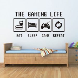 JUEKUI Eat Sleep Game Repeat Controllers Wall Decal The Gaming Life Vinyl Sticker Kids Room Decor Wall Art Poster Decoration W115 (Black)