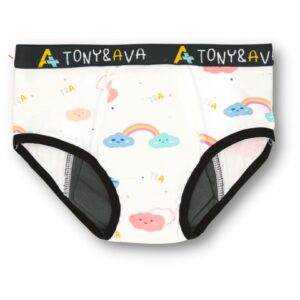 tony and ava potty training underwear for girls, moisture-wicking, soft cotton toddler training underwear - breathable, reusable training pants - small - white