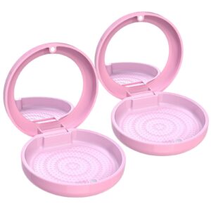 wellcale retainer case with built-in mirror, aligner case compatible with invisalign, big space & slim design with magnetic closure (pink). set of 2