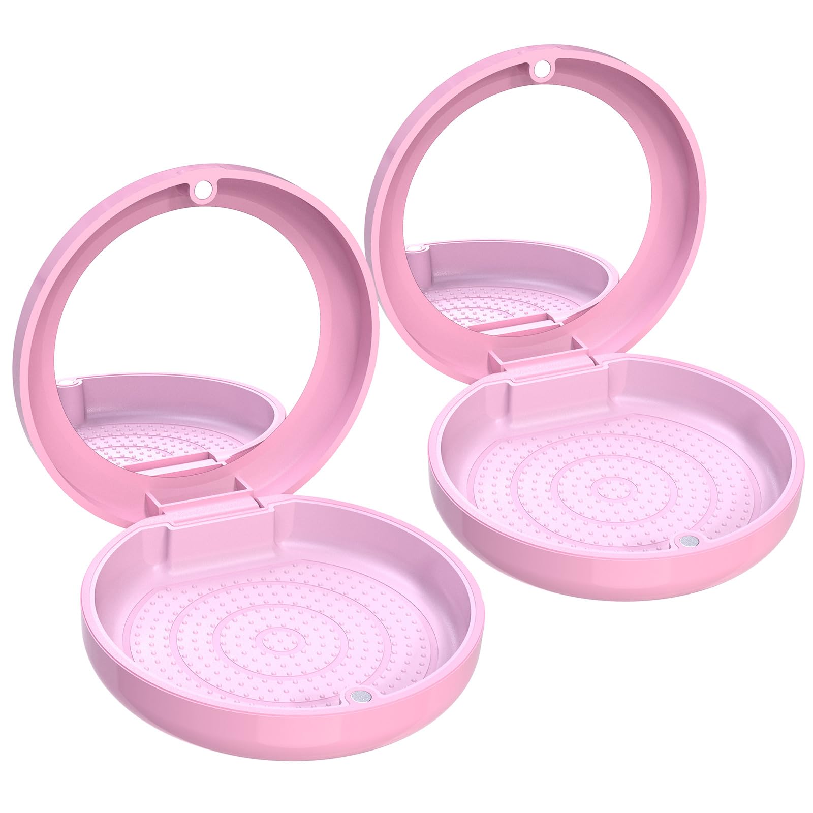 WELLCALE Retainer Case with Built-in Mirror, Aligner Case Compatible with Invisalign, Big Space & Slim Design with Magnetic Closure (Pink). Set of 2