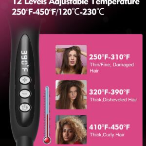 Hair Straighteneing Brush, Negative Ion Hair Straightener Brush with 12 Temp Settings, Fast MCH Ceramic Heating Technology, Anti-Scald, Auto Temperature Lock & Auto Off for Women