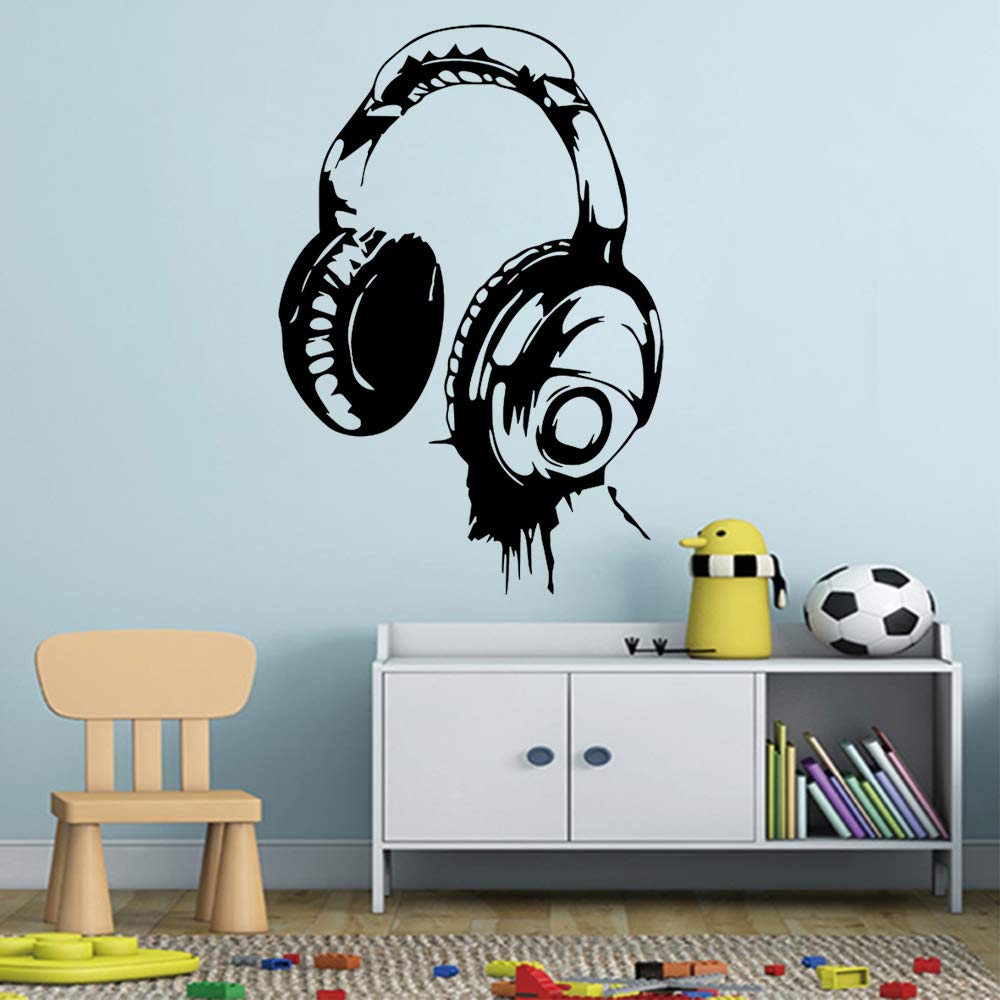 JUEKUI Game Headset Wall Decal Eat Sleep Game Wall Decor Gamer Headphone Vinyl Wall Stickers Kids Room Playroom Wall Art Poster W114 (Black)