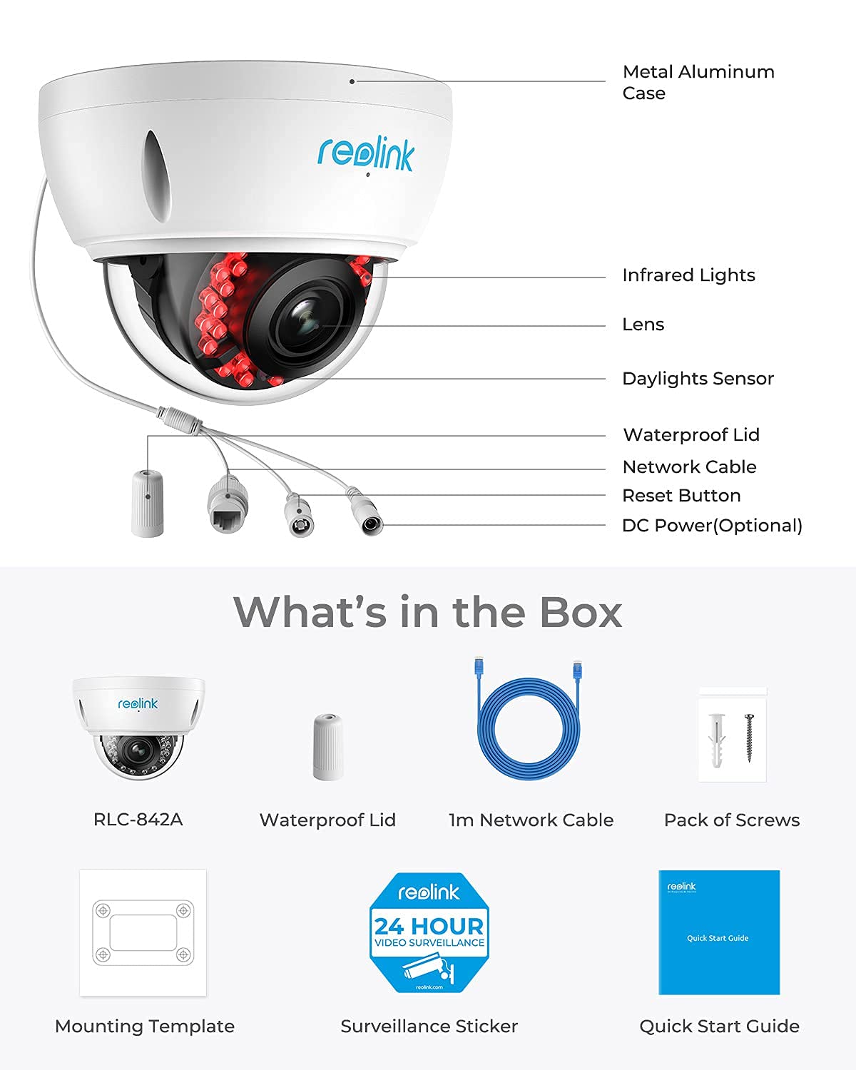 REOLINK 4K PoE Outdoor Security Cameras, 5X Optical Zoom, IK10 Vandal-Proof, Smart Human/Vehicle Detection, 8X RLC-842A Bundle with 1x REOLINK 4K 16 Channel with 4TB Hard Drive PoE NVR, RLN16-410