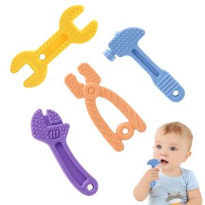 4 pcs teething toys for babies 0-6 months 6-12 months,baby teething toys set,bpa free silicone infant molar teether toys,easy to hold,soothe babies sore gums freezable teething chew toy for boys girls