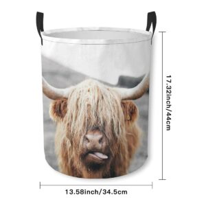 Omw2fyb Funny Highland Cow Head Laundry Basket Fabric Collapsible Organizer Basket for Storage Bin Toy Bins Gift Baskets Bedroom Clothes Nursery Hamper, 17'' H x 13.6''D