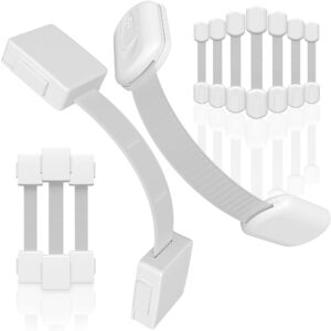 babyproofing strap locks (12-pack) by skyla homes - no tools or screws needed, wipes for pre-install treatment included (degreasing application area) - multipurpose cabinet locks for child safety