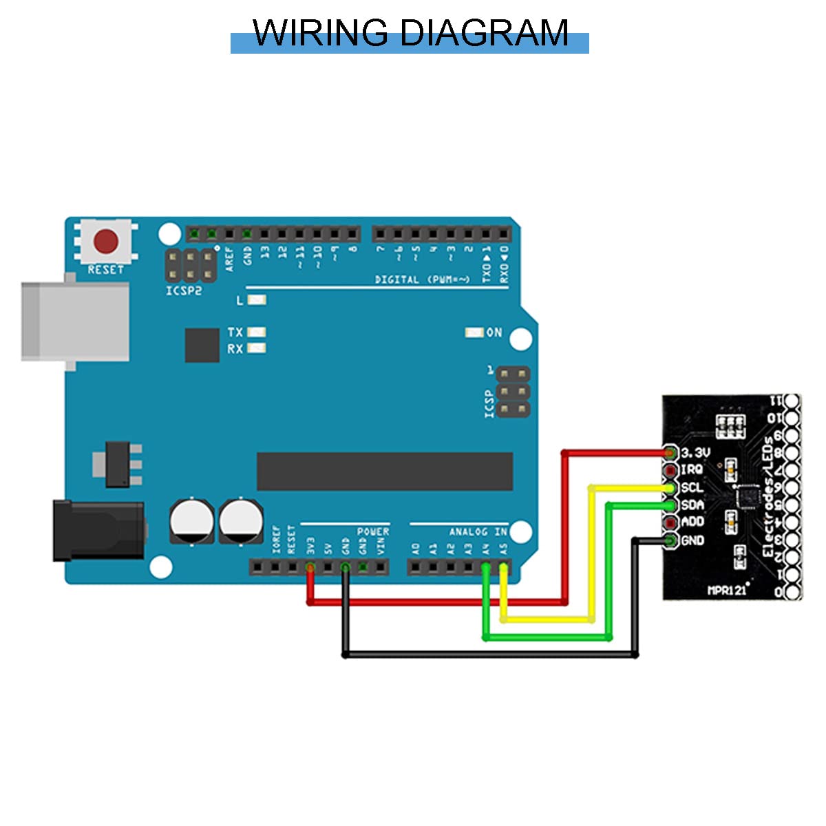 DKARDU 5 pcs MPR121 Breakout V12 Proximity Capacitive Touch Sensor Module Keyboard Touch Sensor Keyboard Development Board with pin Header Dupont Cable