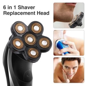 Electric Head Shavers for Bald Men, 6 in 1 Shaver Replacement Heads Multifunctional Electric Razor for Men Grooming Kit, Cordless Electric Shaving System(Black Gold)