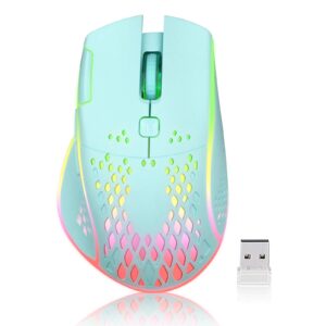 vegcoo wireless gaming mouse, c30 silent click wireless rechargeable gaming mouse with double-click key and colorful led lights, 3 level adjustable dpi for gaming and working (blue)