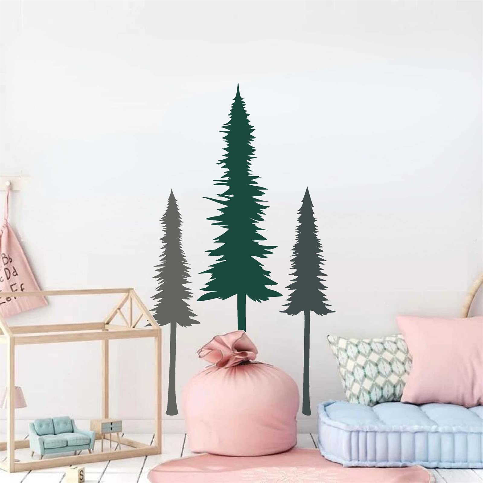 Large Pine Tree Wall Decals Evergreen Tree Wall Sticker Forest Art Nature Decor Removable Vinyl Stickers Woodland Tree Wall Decal Nursery Kids Bedroom Living Room Decorations