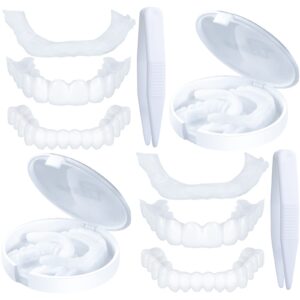 2 set fake teeth denture teeth veneer snap in teeth confidence smile dentures veneer fake white teeth with 2 pieces mini tweezers for halloween men and women bad teeth whitening alternative