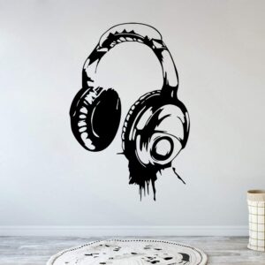 juekui game headset wall decal eat sleep game wall decor gamer headphone vinyl wall stickers kids room playroom wall art poster w114 (black)