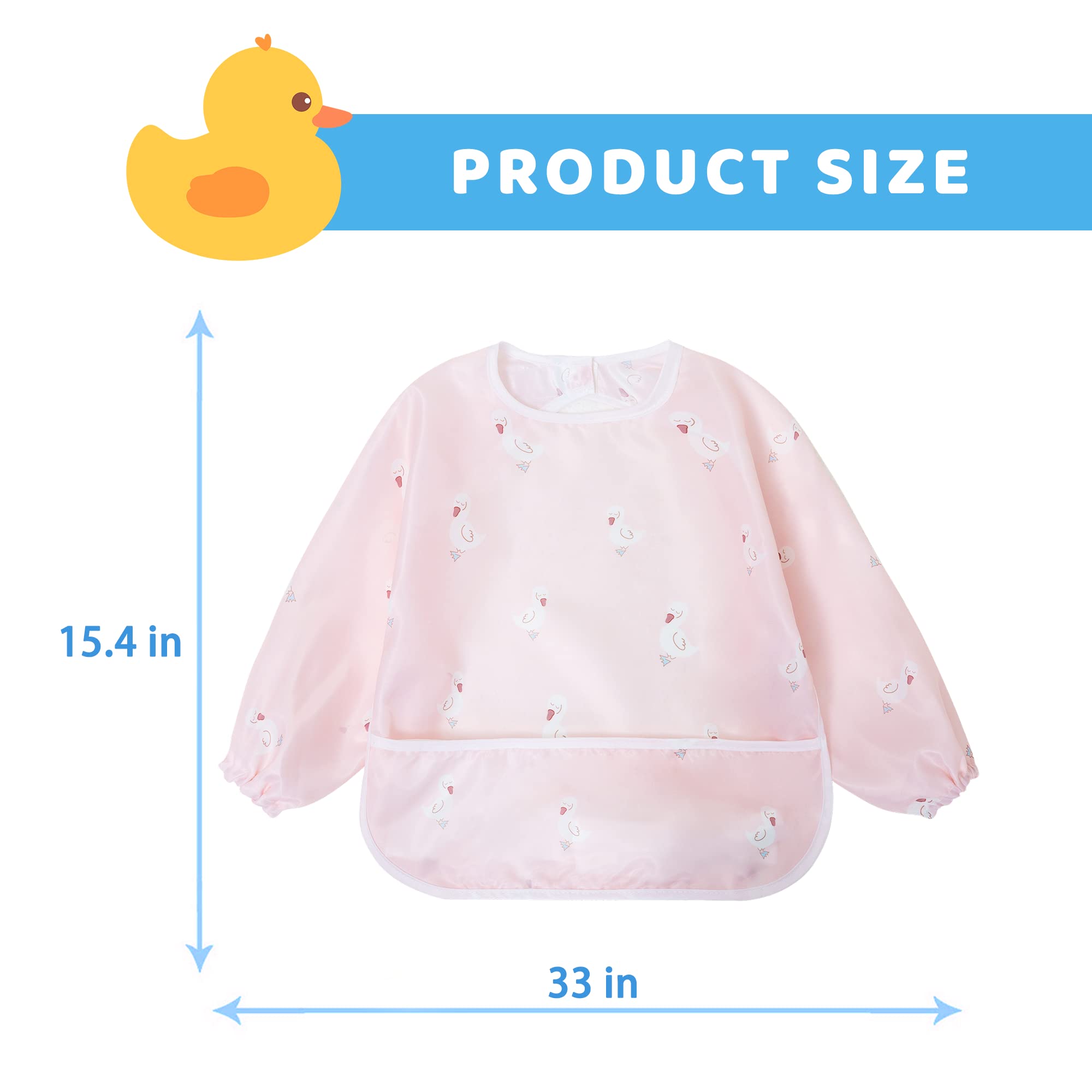 Little Dimsum Mess-Proof Baby Bibs|Infant Toddler Long Sleeve Waterproof Feeding Art Smock|Catching Food & Wipe Clean| Pack of 2 Colors Duck&sheep