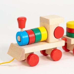 WEMMICKS Wooden Train Toddler Toy, Wooden Blocks for 1-3 Year Old Boys Girls, Montessori Sorting Stacking Toy, Preschool Educational Toy for Kids