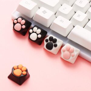 2 Pack Custom Keycaps Metal and Rubber Keycaps Keyboard Keycaps Cat Paw Shaped Kawaii Keycaps Cute Gaming Keycaps for Mechanical Keyboard with Keycap Puller (Transparent and Black)