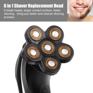 Electric Head Shavers for Bald Men, 6 in 1 Shaver Replacement Heads Multifunctional Electric Razor for Men Grooming Kit, Cordless Electric Shaving System(Black Gold)