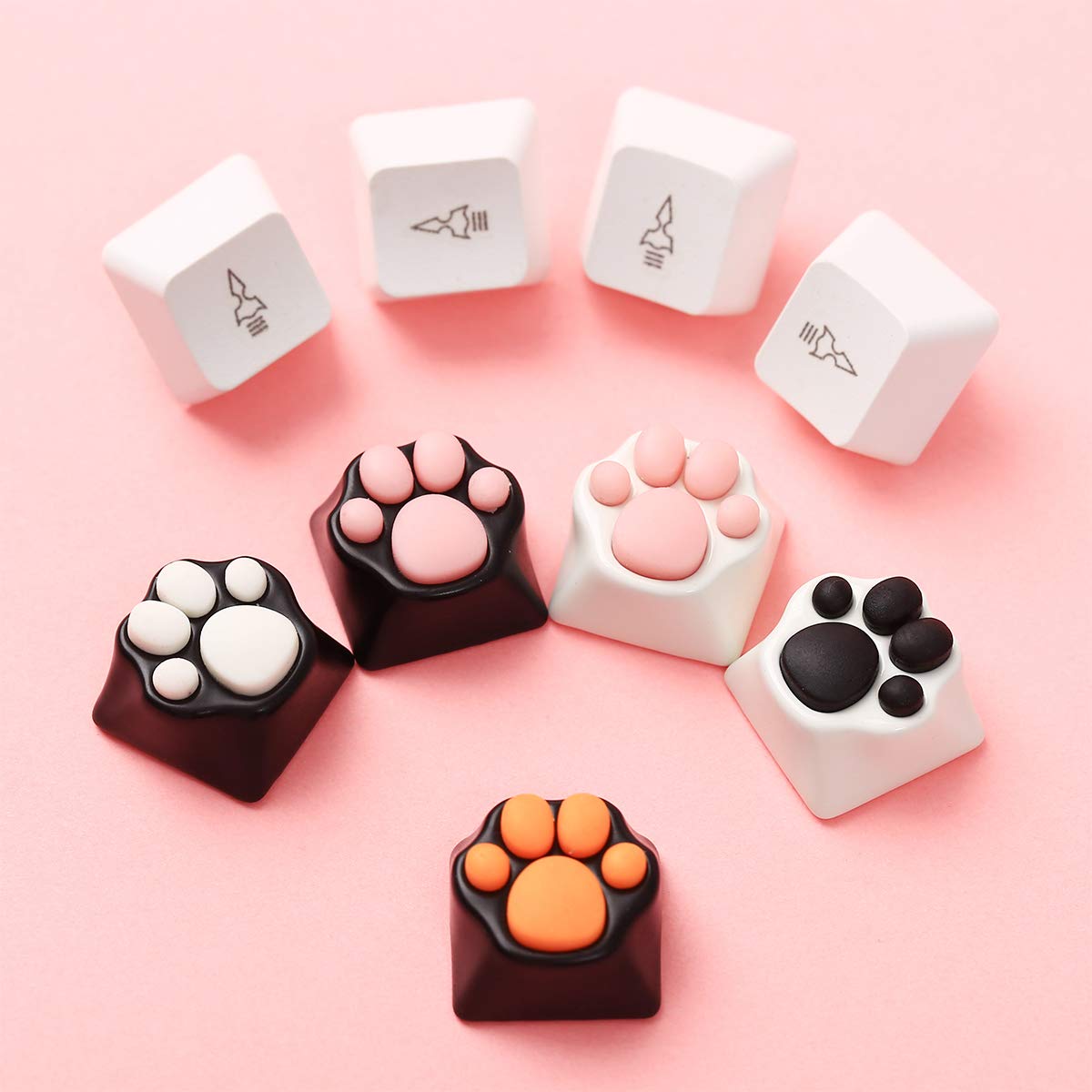 2 Pack Custom Keycaps Metal and Rubber Keycaps Keyboard Keycaps Cat Paw Shaped Kawaii Keycaps Cute Gaming Keycaps for Mechanical Keyboard with Keycap Puller (Transparent and Black)