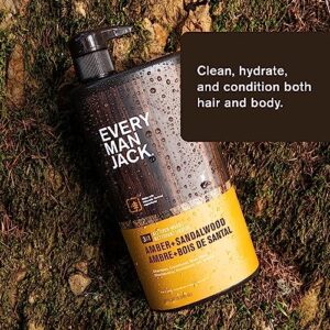 Every Man Jack Men’s Cleansing 3-in-1 All Over Wash for All Skin and Hair Types - Amber + Sandalwood Scent - Cleanse and Nourish Skin and Hair with Naturally Derived Soy Proteins, Aloe - 32 fl oz (2 Pack)