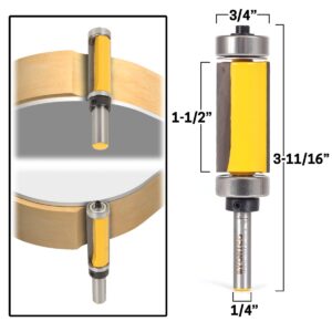 YONICO Pattern Bit Flush Trim Top and Bottom Bearing Router Bits 1-1/2-Inch Cutting Length 1/4-Inch Shank 14985q