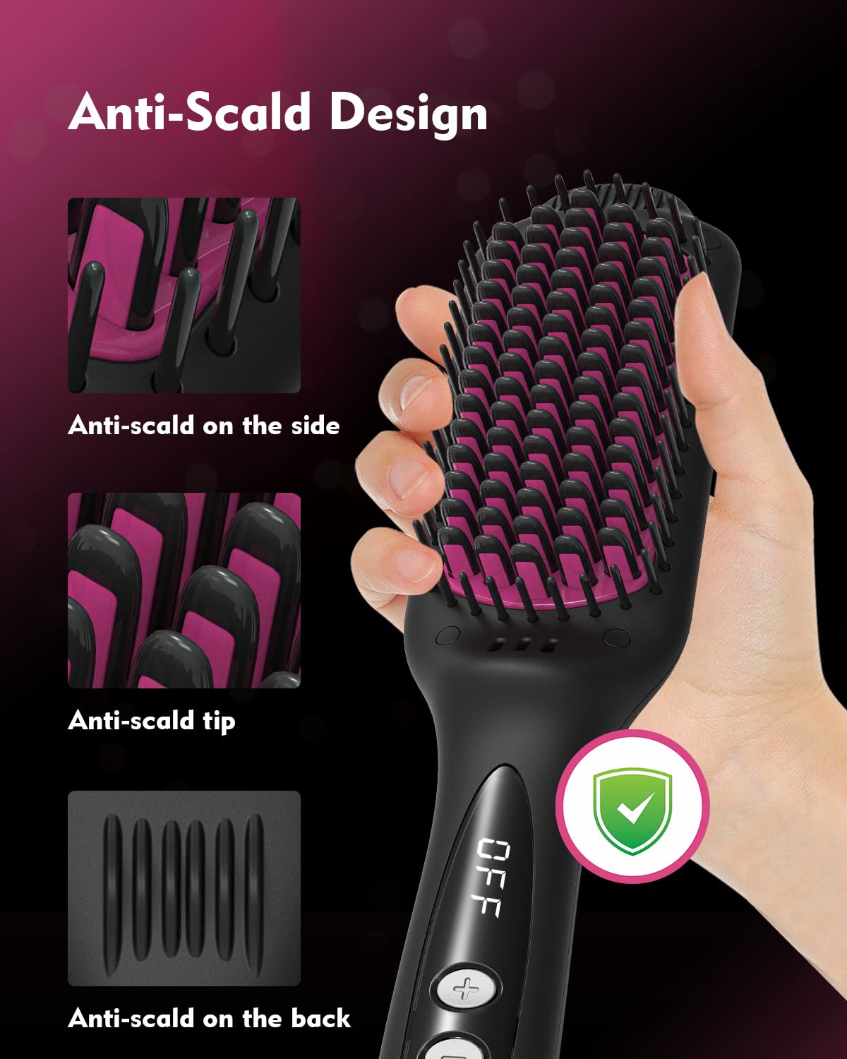 Hair Straighteneing Brush, Negative Ion Hair Straightener Brush with 12 Temp Settings, Fast MCH Ceramic Heating Technology, Anti-Scald, Auto Temperature Lock & Auto Off for Women