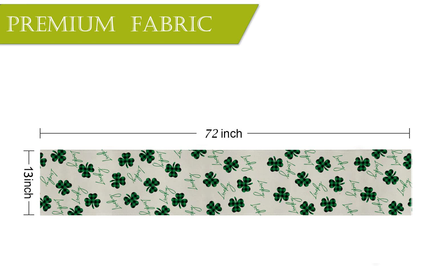 St Patricks Day Table Runner Shamrock Lucky Green Long Burlap Spring Holiday Kitchen Dining Banquet Indoor Outdoor Decorations Family Party Decor 13 x 72 Inch