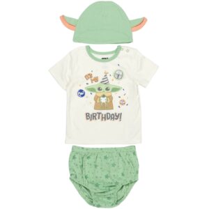 star wars the child infant baby boys pullover t-shirt diaper cover and hat 3 piece outfit set green/white 18 months