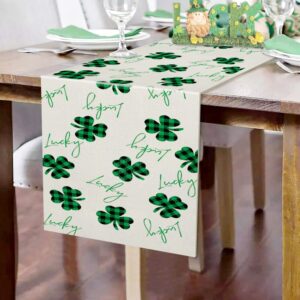 St Patricks Day Table Runner Shamrock Lucky Green Long Burlap Spring Holiday Kitchen Dining Banquet Indoor Outdoor Decorations Family Party Decor 13 x 72 Inch