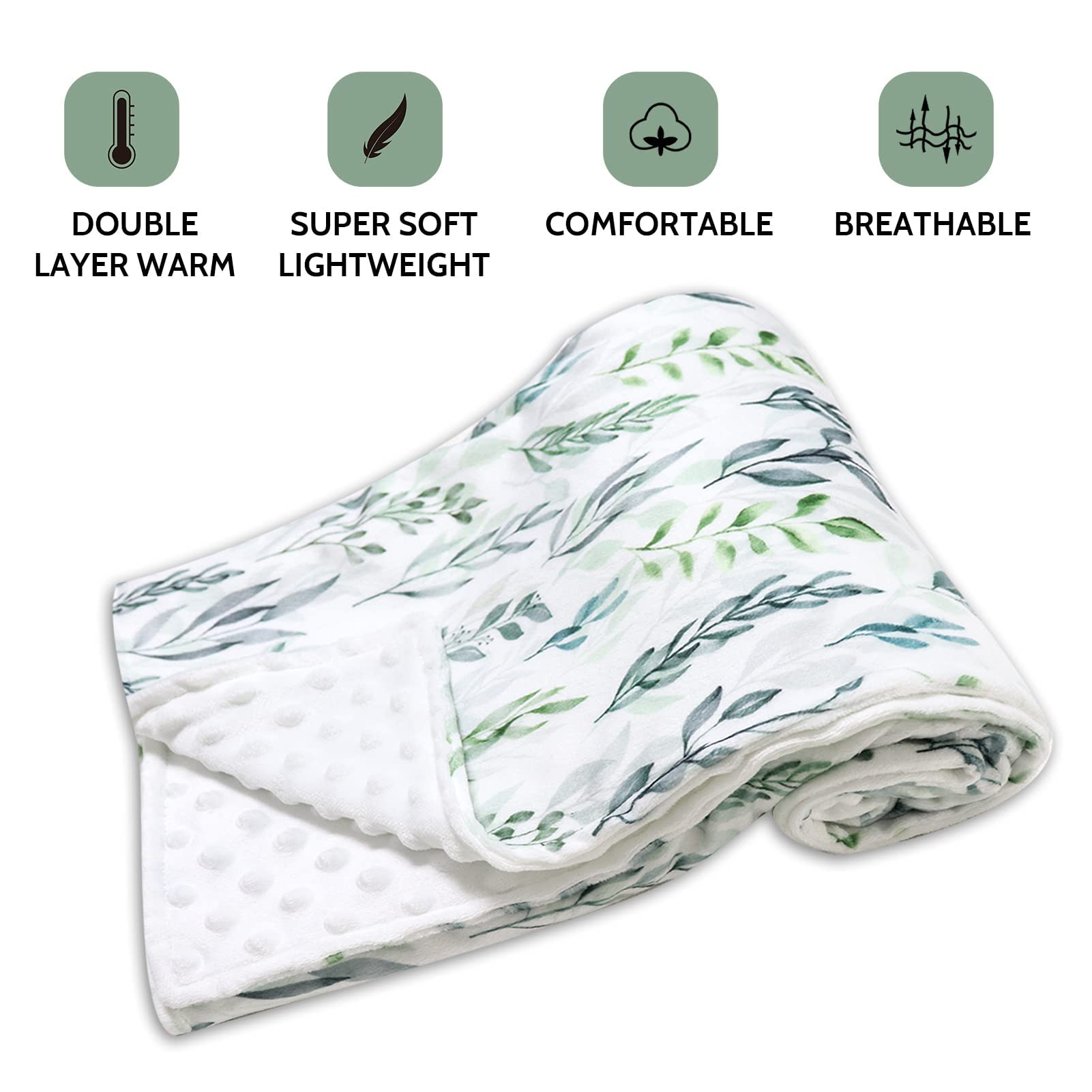 Crib Sheet and Baby Blanket, Green Leaf