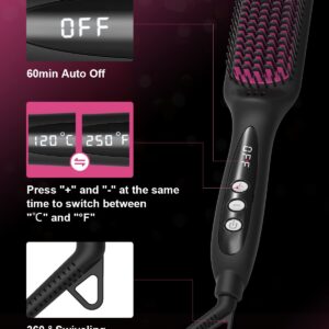 Hair Straighteneing Brush, Negative Ion Hair Straightener Brush with 12 Temp Settings, Fast MCH Ceramic Heating Technology, Anti-Scald, Auto Temperature Lock & Auto Off for Women