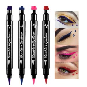 bingbrush double-sided liquid stamp eyeliner pen, face stamps makeup extremely black waterproof slim gel felt tip high black pigment liquid eyeliner & seal (colorful)